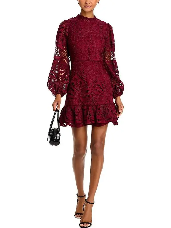 Aqua Long Sleeve Lace Mini Dress - Cherry Lacquer