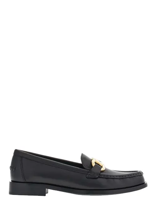 FERRAGAMO Moccasin With Gancini Ornament - Black