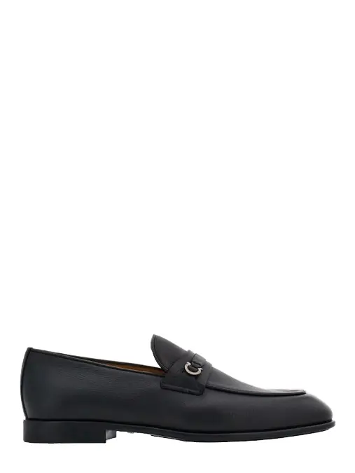 FERRAGAMO Moccasin With Gancini Ornament - Black
