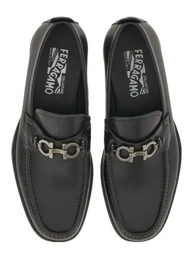 FERRAGAMO Moccasin With Gancini Ornament - Black