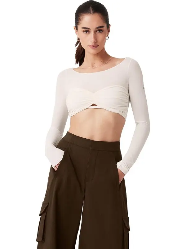 Alo Yoga Mesh Sheer Illusion Cropped Long Sleeve Top - Ivory