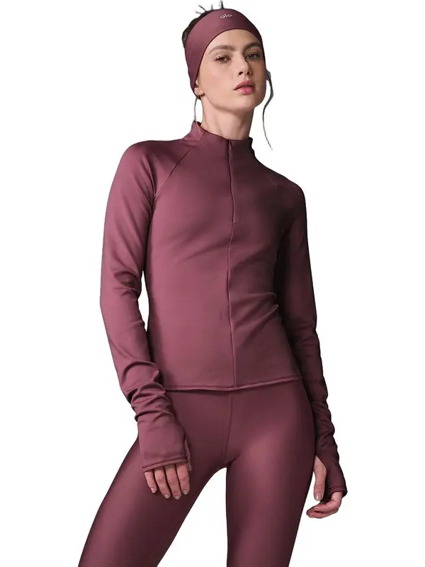 Alo Yoga Airlift Winter Warm 1/4 Zip Long Sleeve Top - Burgundy Truffle