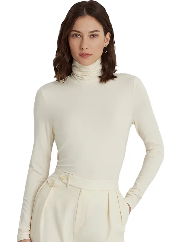 Ralph Lauren Stretch Jersey Turtleneck - Mascarpone Cream