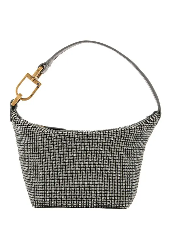 Giorgio Armani La Prima Soft Mini Handbag In Metallic Knit With Rhinestones - Black