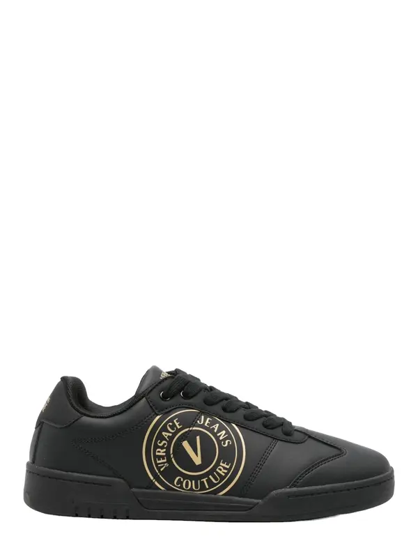 Versace Logo-print Leather Sneakers - Black