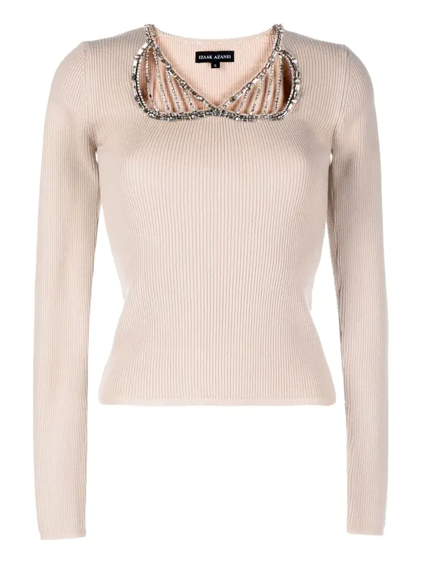 IZAAK AZANEI Cut-out Embellished Top - Neutrals