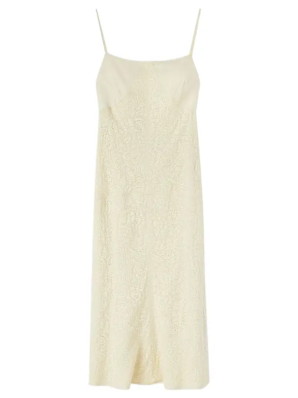 JIL SANDER Lace-embroidery Square-neck Midi Dress - Neutrals