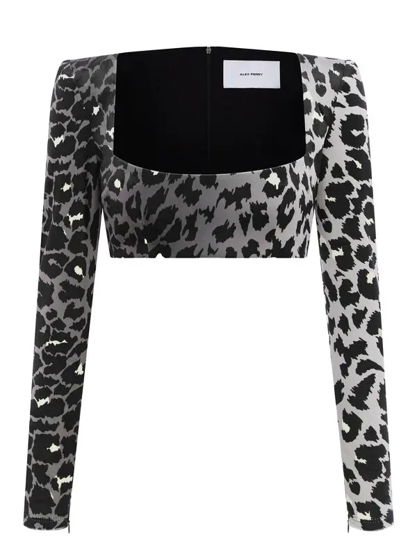 Alex Perry Leopard Print Velvet Crop Top - Animal