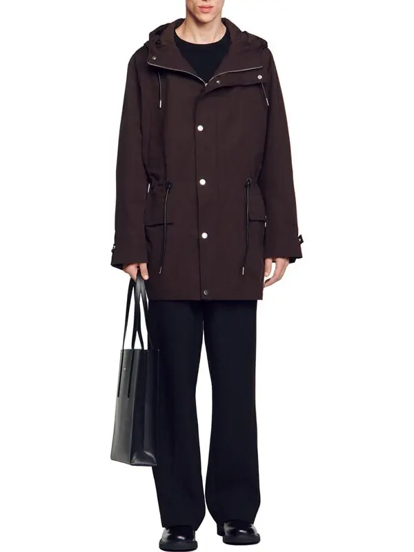 Sandro Cotton Parka With Long Sleeves - Black Brown