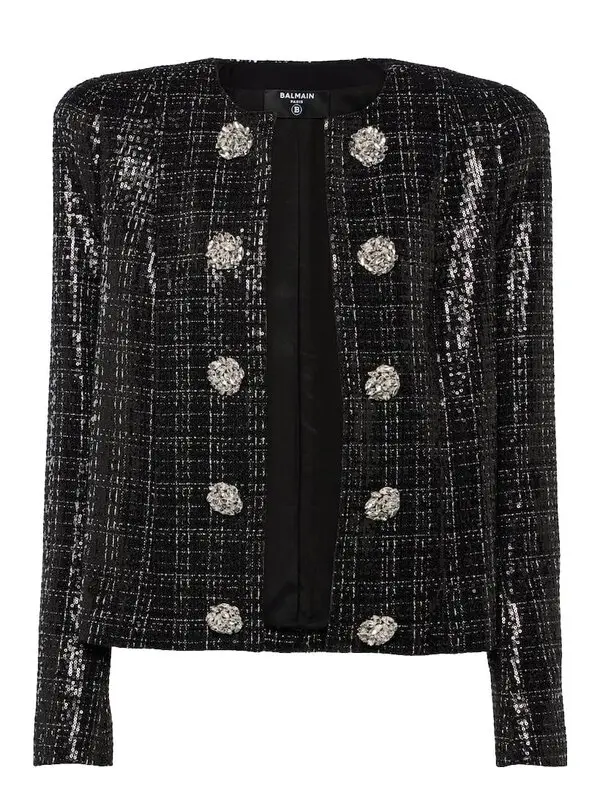 Balmain Sequined Tweed Jacket - Black