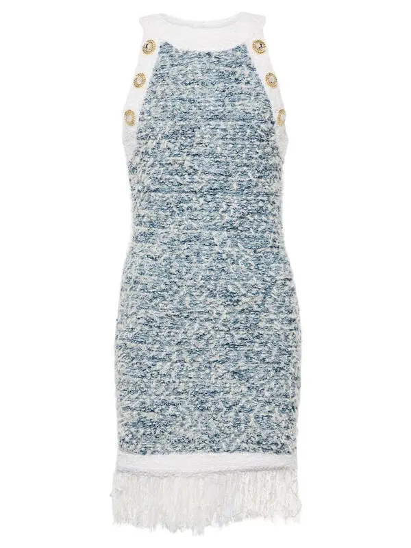 Balmain Fringed Tweed Minidress - Blue