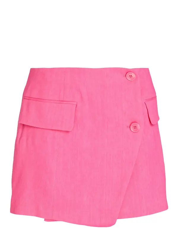 FRAME Linen-blend Wrap Mini Skirt - Pink