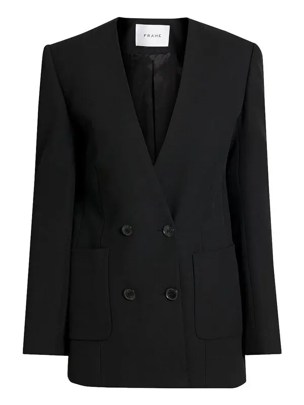 FRAME Double-breasted Twill Blazer - Black