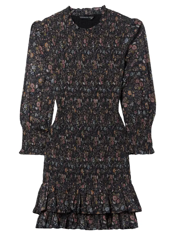 Veronica Beard Farha Shirred Floral-print Mini Dress - Black