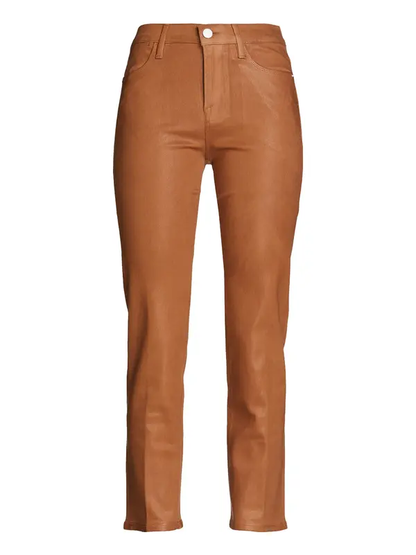 FRAME Le High Cropped Coated Straight-leg Jeans - Light Brown
