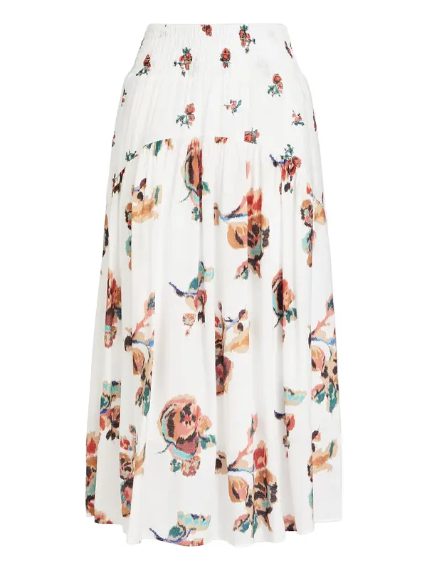 Vince Shirred Floral-print Gauze Midi Skirt - White