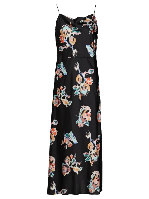 Vince Draped Floral-print Satin Maxi Dress - Black