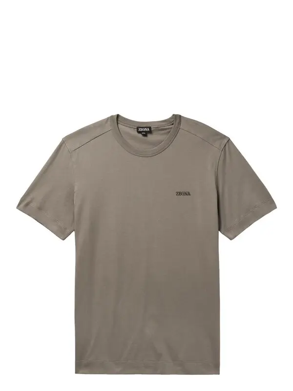 Zegna Slim-fit Logo-embroidered Cotton-jersey T-shirt - Brown