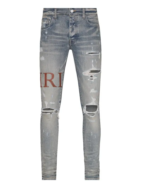 Amiri Leather Stitch Logo Jeans - Grey