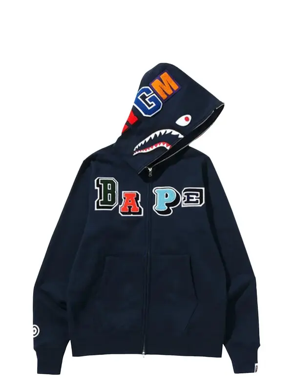 BAPE Multi Fonts Shark Full Zip Hoodie - Blue