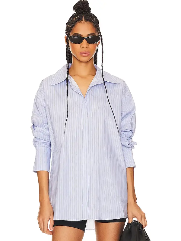 Lioness Boyfriend Shirt In Blue - Blue Stripe