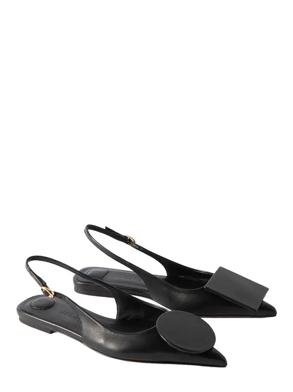 Jacquemus Duelo Embellished Leather Slingback Flats - Black