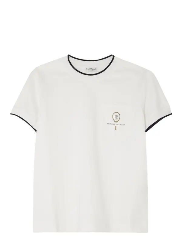 Brunello Cucinelli Tennis Piped Embroidered T-shirt - White
