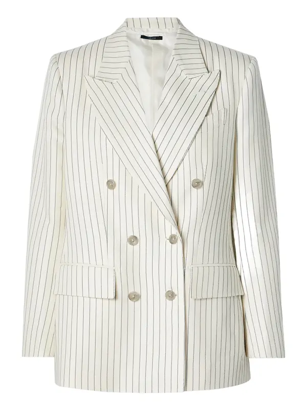 TOM FORD Double-breasted Pinstripe Wool-blend Twill Blazer - White