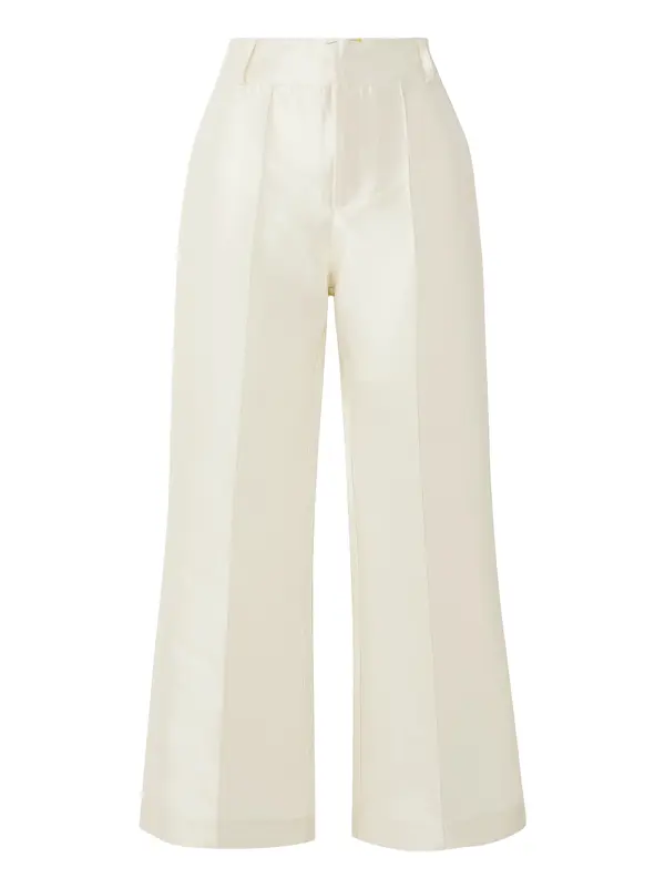 DESTREE Yoshitomo Pleated Faille Wide-leg Pants - White