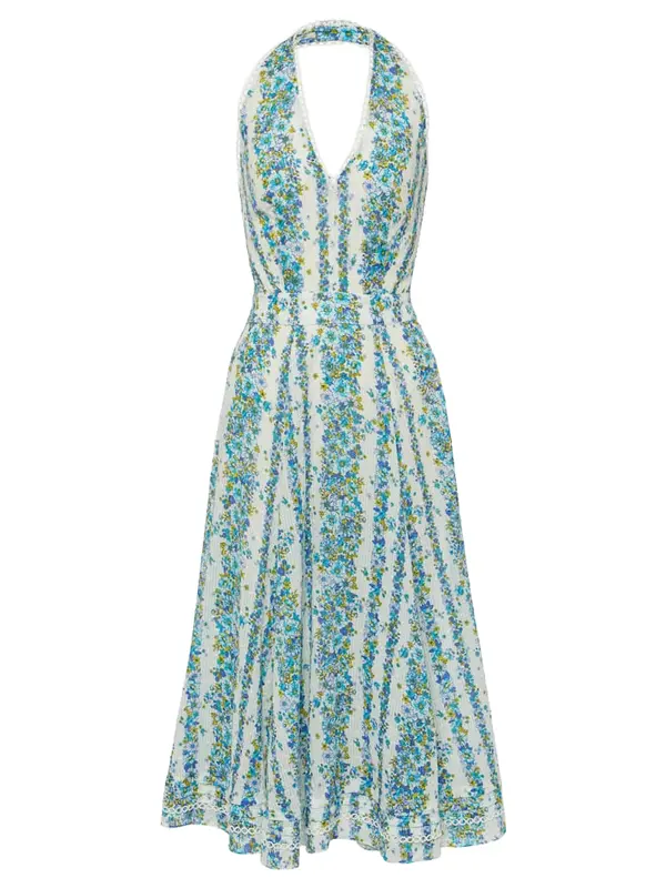 Poupette St Barth Beth Floral Halterneck Midi Dress - Blue