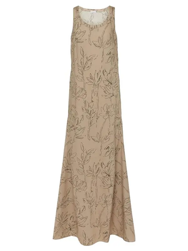Brunello Cucinelli Floral Maxi Dress - Beige