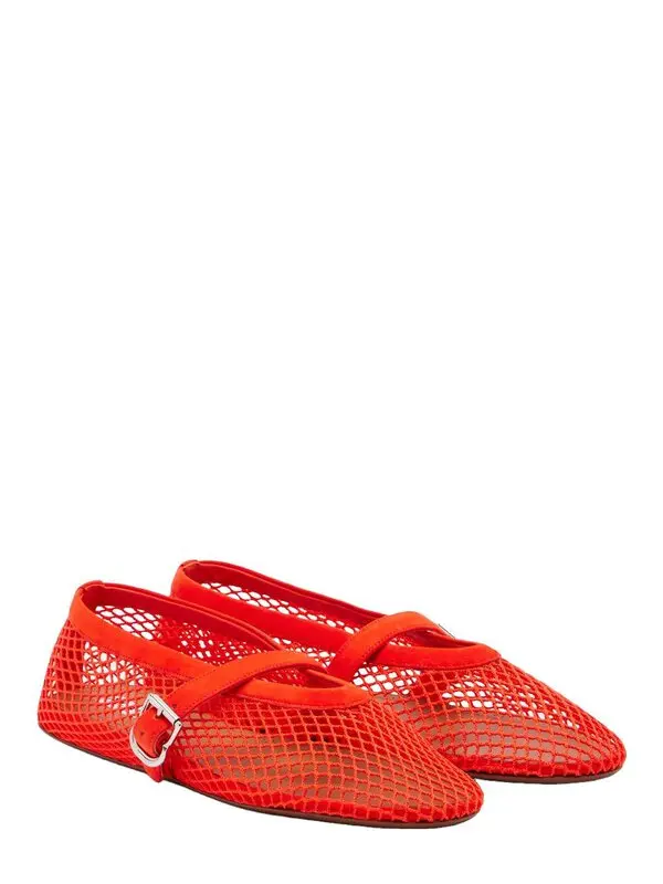 Alaïa Leather-trimmed Fishnet Ballet Flats - Red