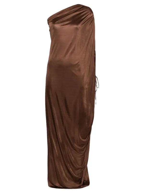 Atlein Single-sleeve Draped Dress - Brown