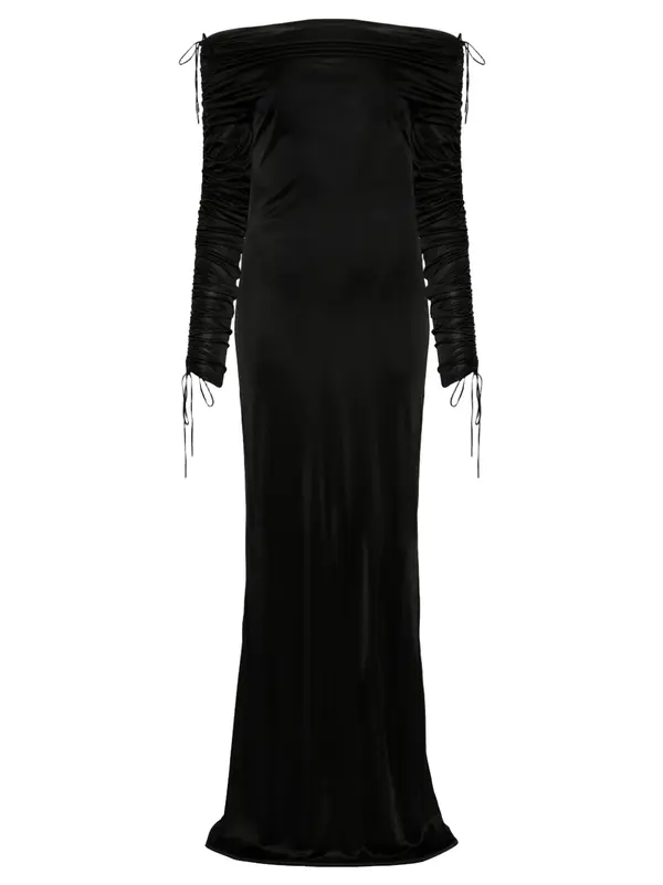 Atlein Off-shoulder Ruched Gown - Black