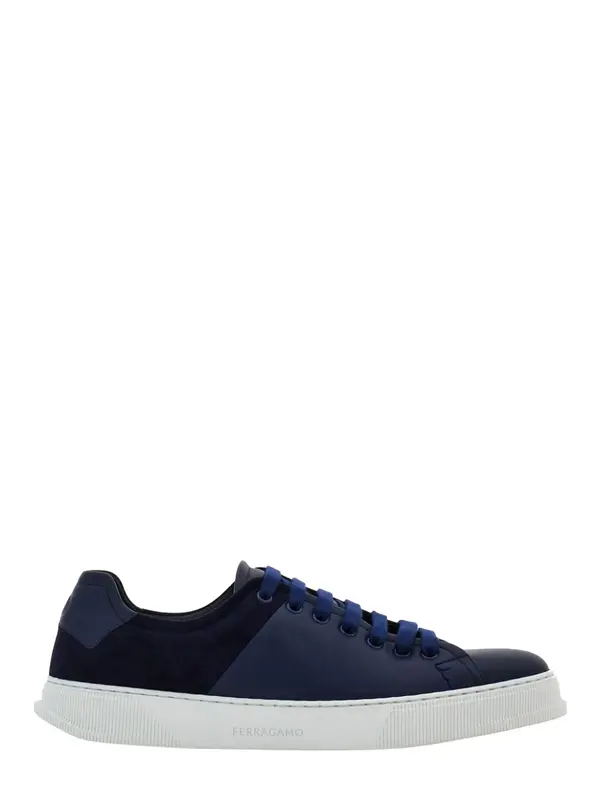FERRAGAMO Leather Lace-up Sneakers - Blue