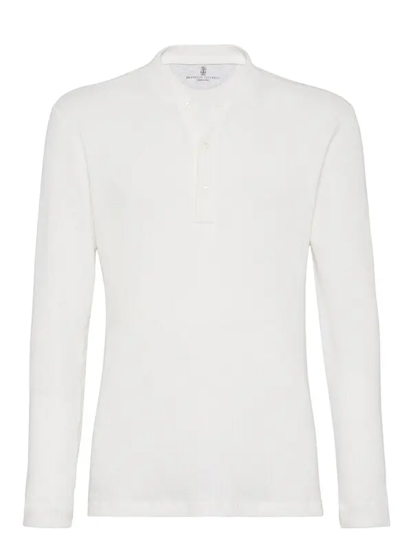 Brunello Cucinelli Waffle-knit Cotton Henley T-shirt - White