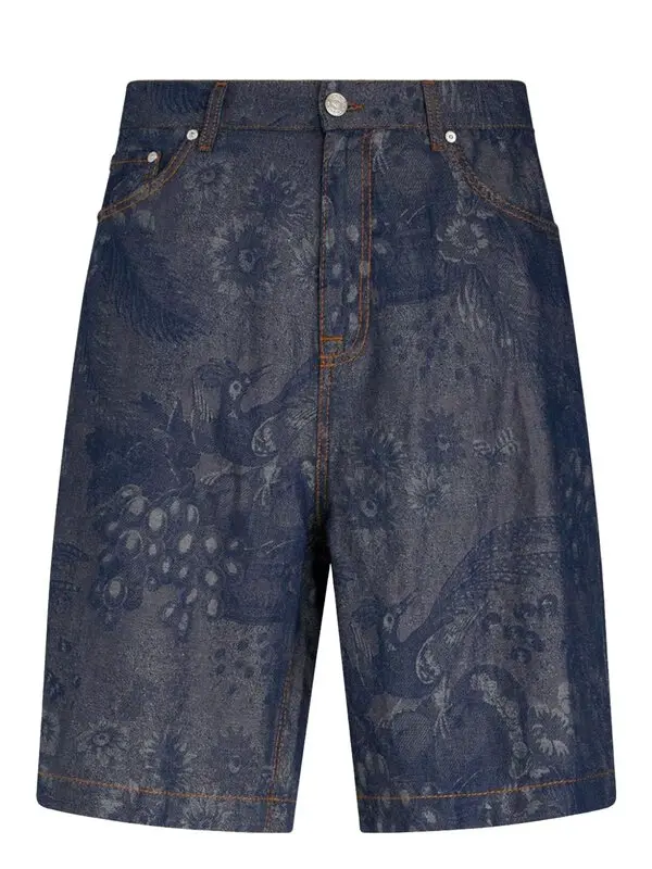 Etro Jacquard Denim Bermuda Shorts - Blue