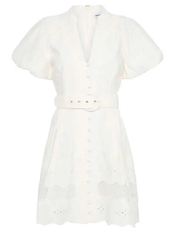 Rebecca Vallance Belted Lace-embroidery Minidress - Neutrals