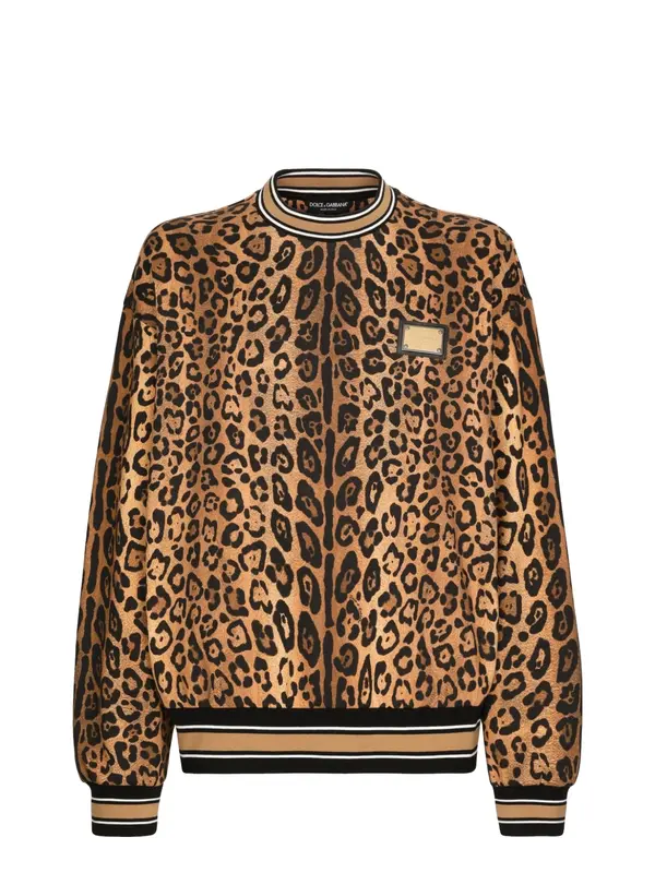 Dolce & Gabbana Leopard-print Cotton Sweatshirt - Brown