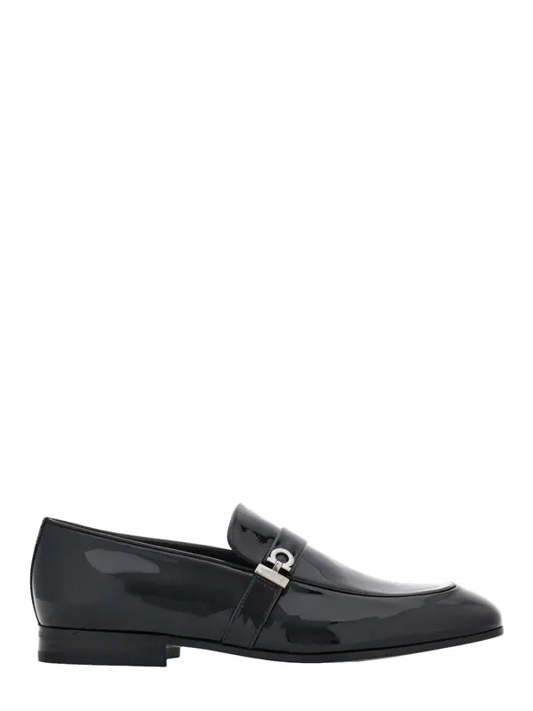 FERRAGAMO Gancini Patent-leather Loafers - Black