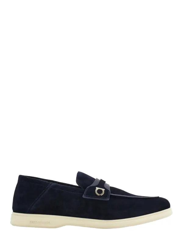 FERRAGAMO Gancini-detailed Suede Loafers - Blue