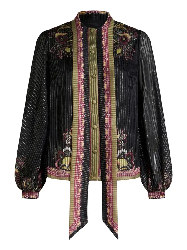 Etro Twill-print Silk Blouse With Pussy Bow - Black