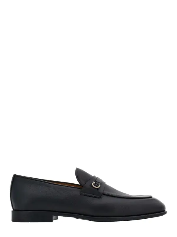 FERRAGAMO Gancini-plaque Leather Loafers - Black