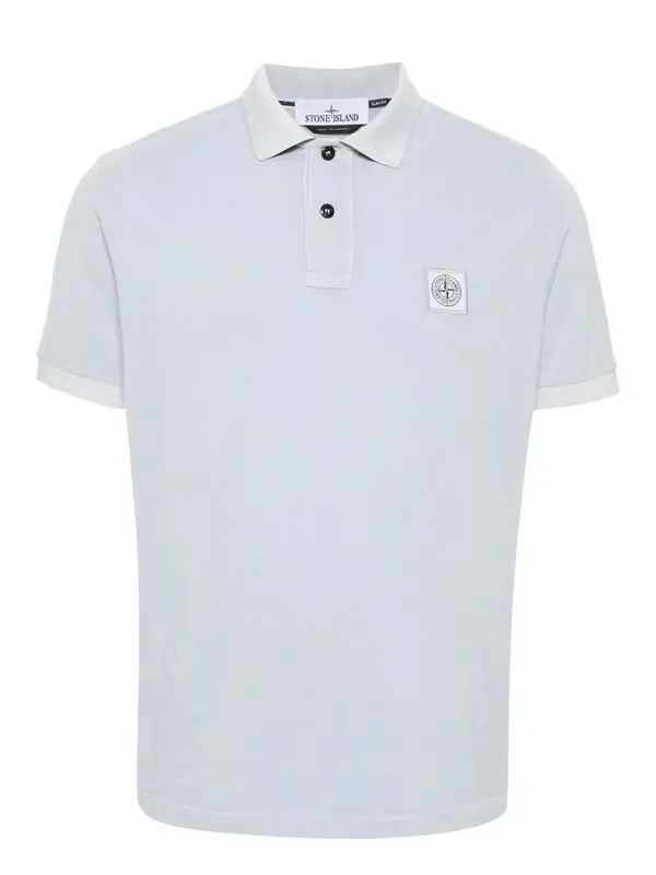 Stone Island Compass-appliqué Cotton Polo Shirt - Grey