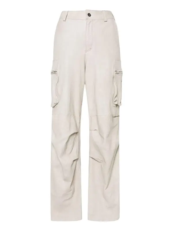 SALVATORE SANTORO Leather Straight-leg Cargo Pants - Neutrals