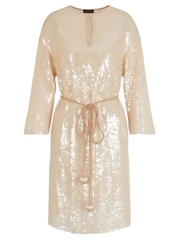 Emporio Armani Belted Sequined Midi Dress - Neutrals