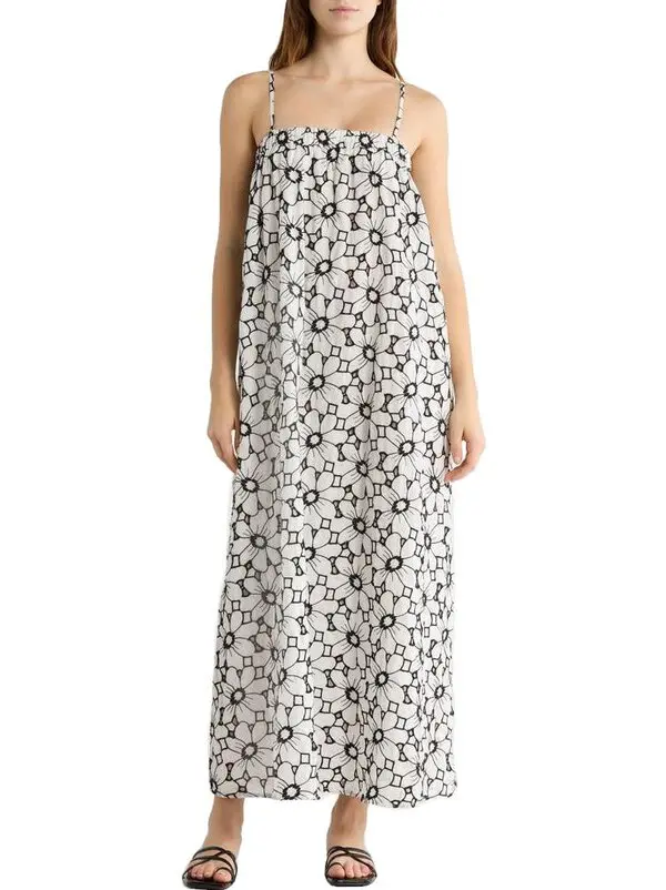Topshop Floral Embroidered Swing Dress - White Multi
