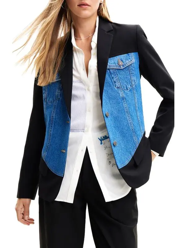 Desigual Hybrid Trucker Blazer - Blue