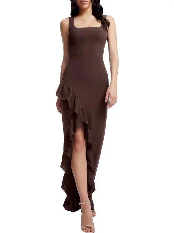 Dress The Population Charlene Ruffle Gown - Mocha