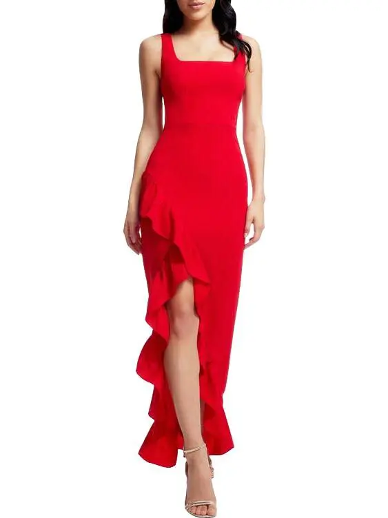 Dress The Population Charlene Ruffle Gown - Rouge